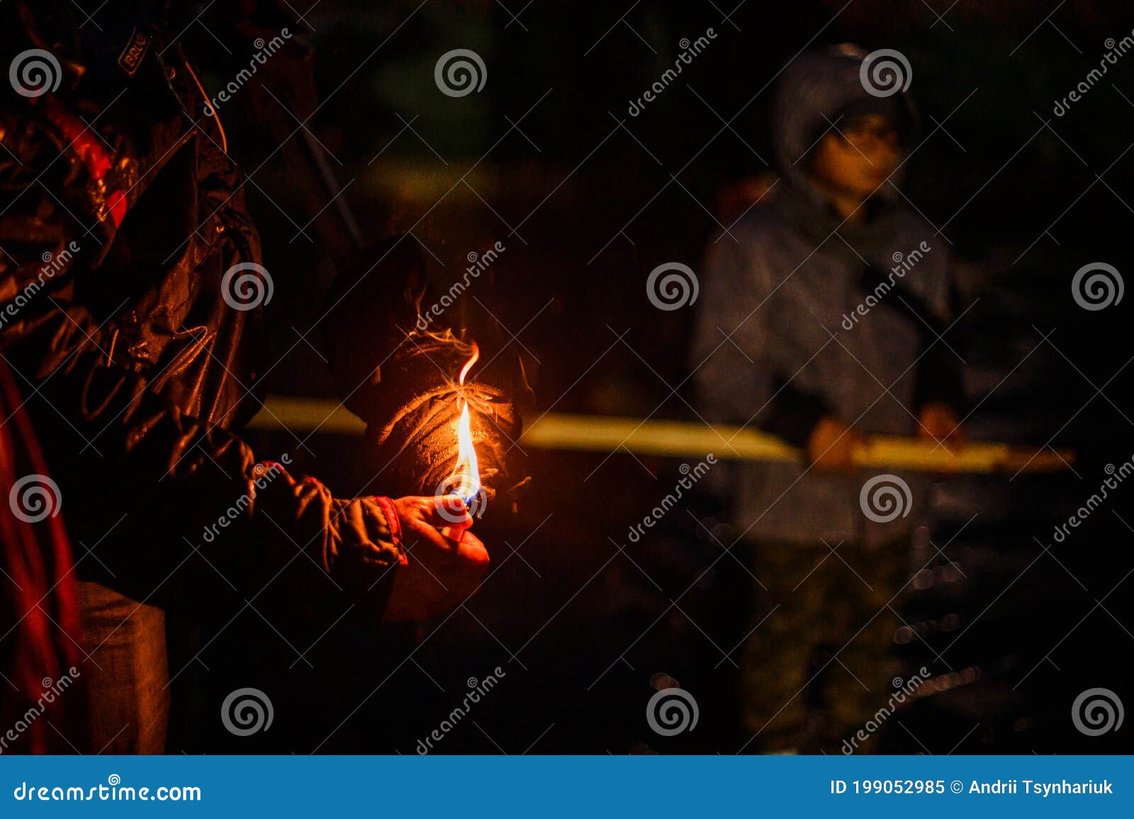 Night Torch, Bright Torch Lights on the Streets of the Night City. a ...