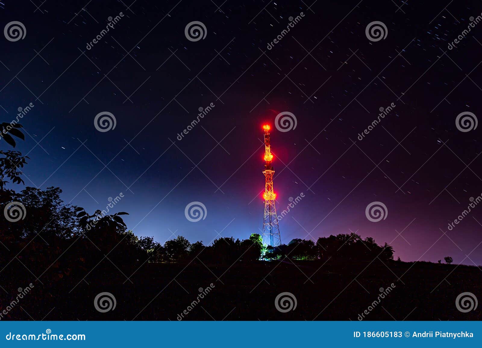 Night Tower TV Radio Communication Stock Image - Image of berlin ...