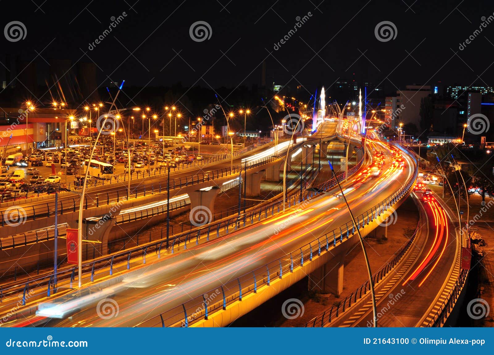 Night Traffic on Basarab Bridge, Bucharest Editorial Image - Image of ...