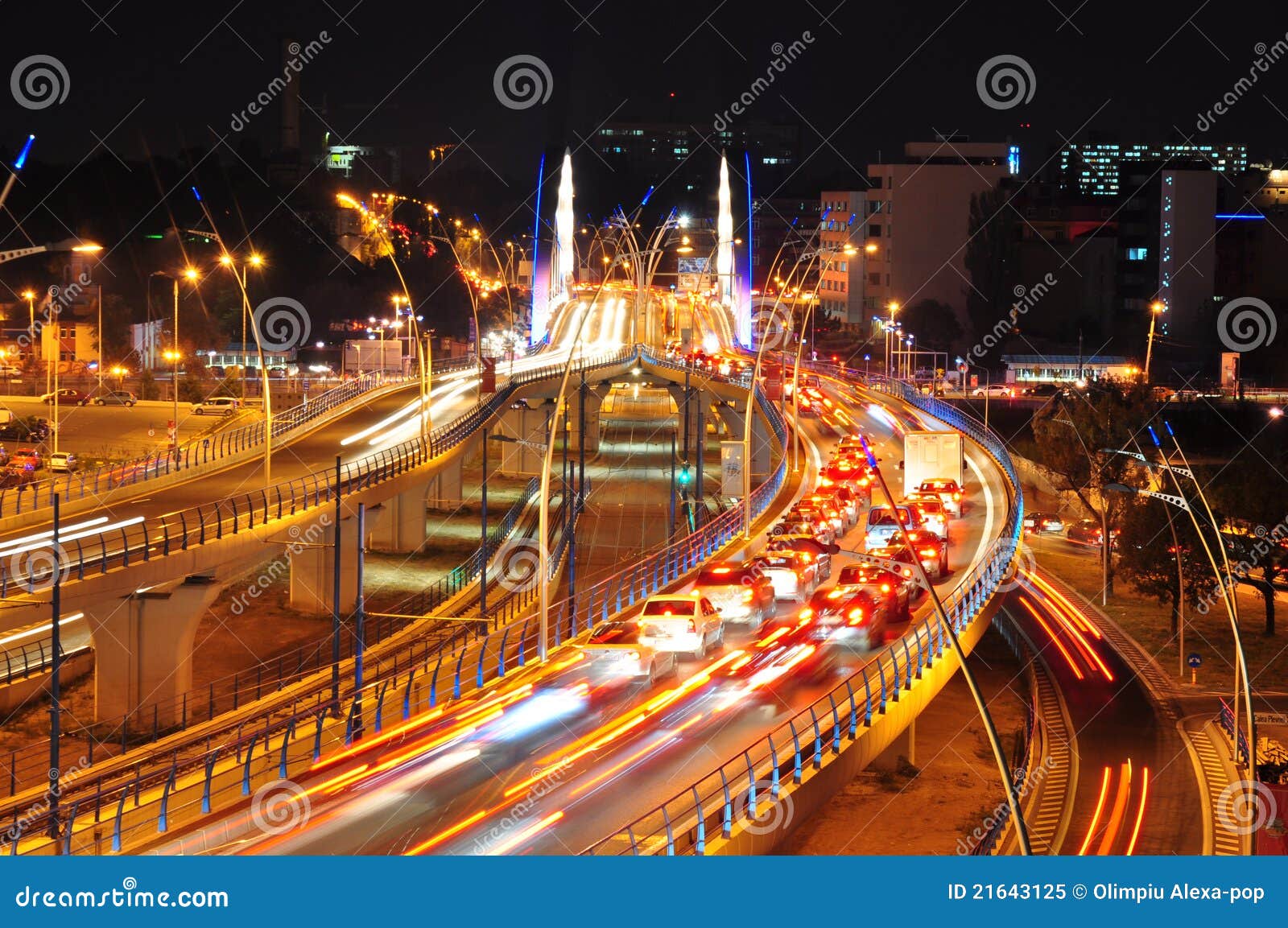 Night Traffic on Basarab Bridge, Bucharest Stock Image - Image of ...