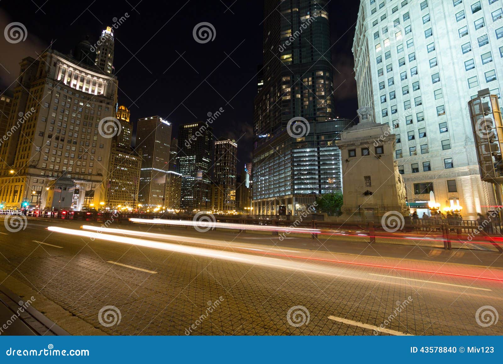 Night traffic in Chicago stock photo. Image of motion - 43578840