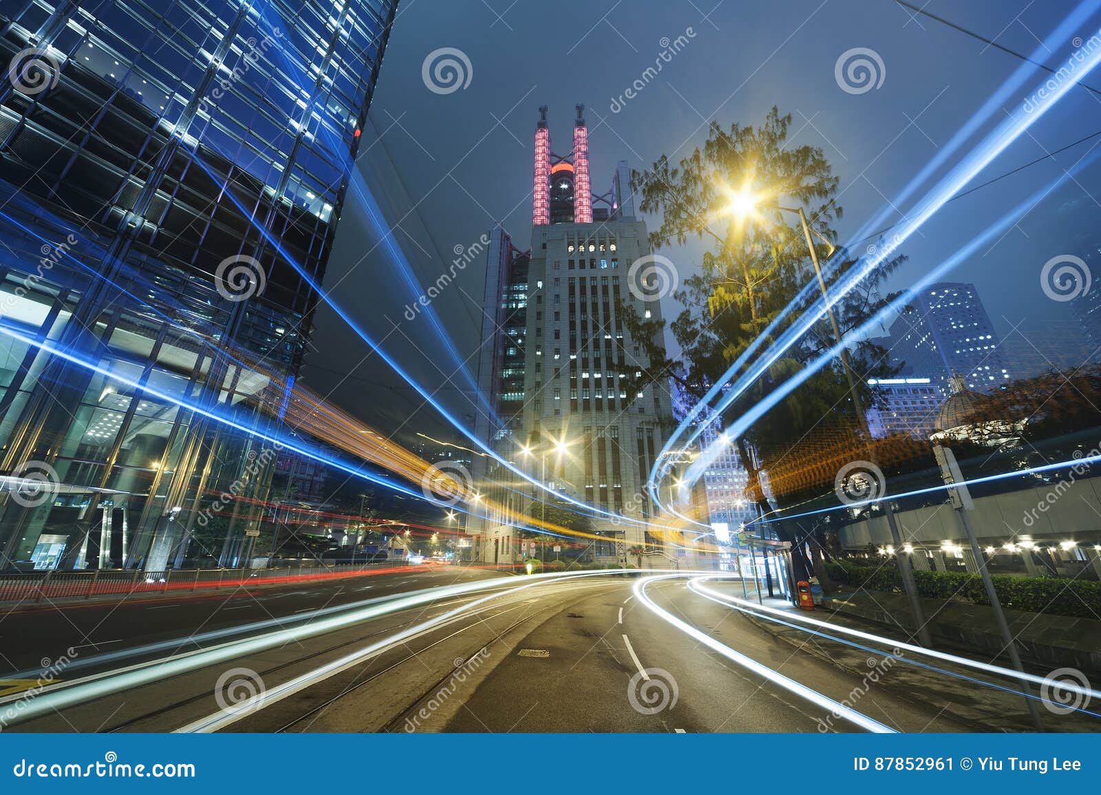Night Traffic and City Skyline Stock Image - Image of lights, blur ...