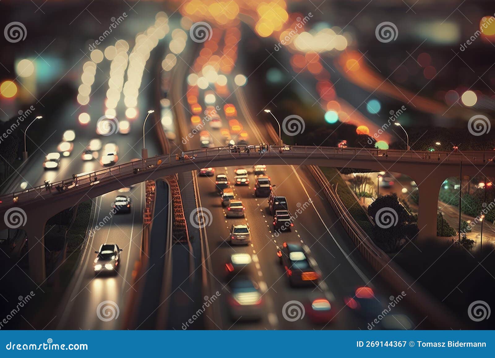 Night Traffic on a Highway Full of Cars, Tile-shift View Stock ...