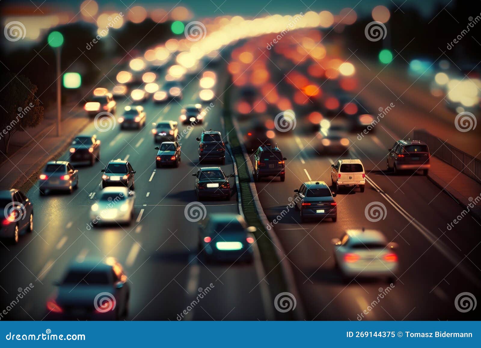 Night Traffic on a Highway Full of Cars, Tile-shift View Stock ...