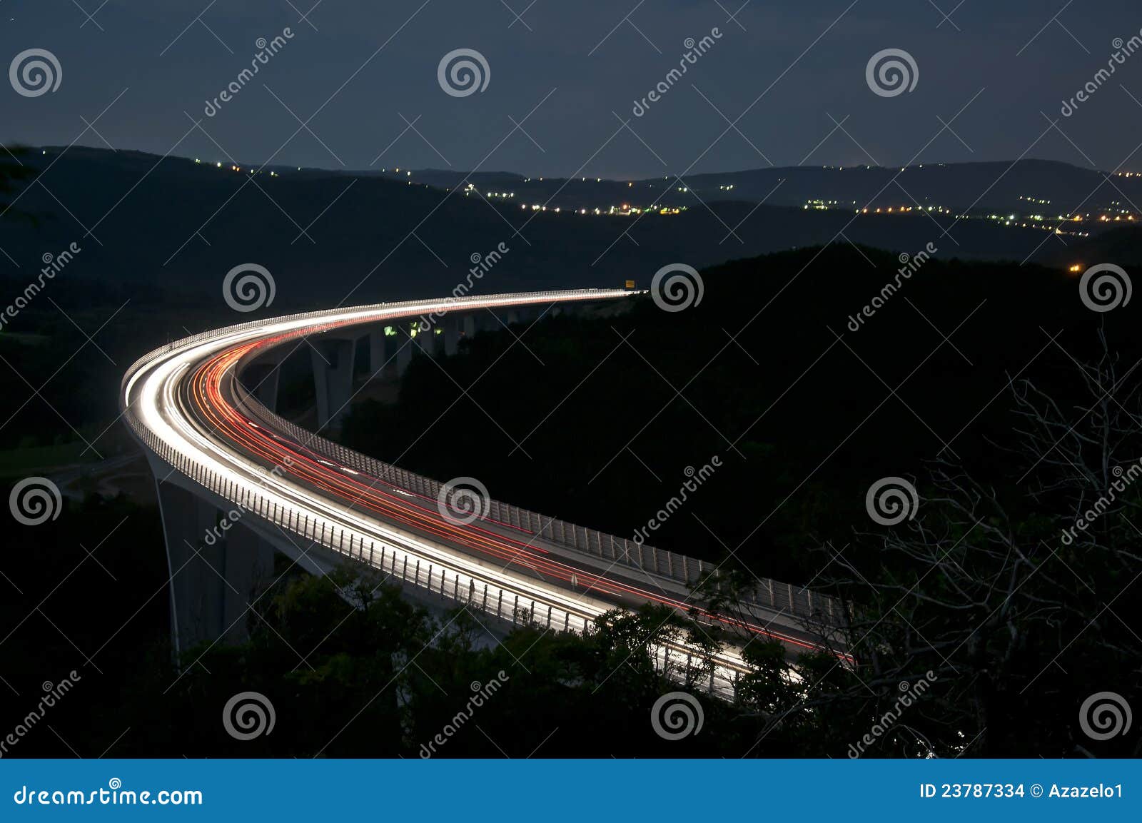 Night Traffic on the Highway Viaduct Stock Photo - Image of bridge ...