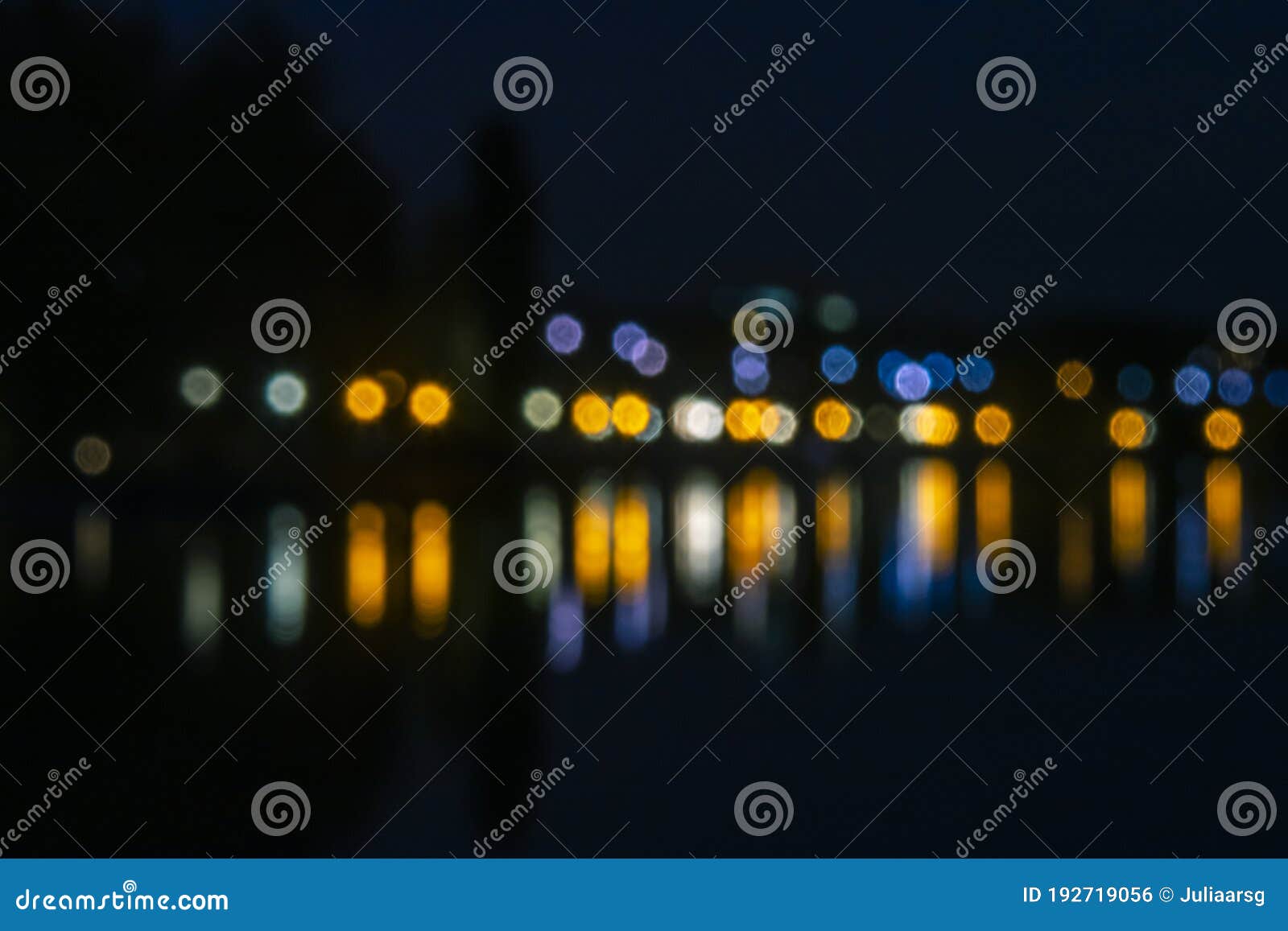 Night Traffic Lights with Reflection, Nightlife Concept. Defocused ...