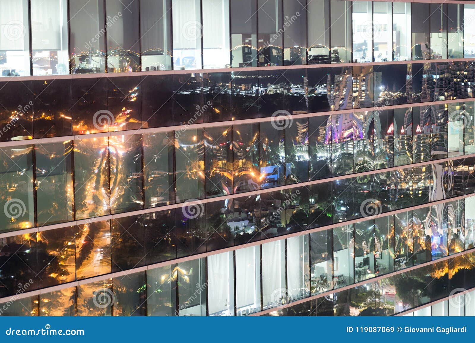 Night Traffic Reflections in Modern Skyscraper Windows Stock Image ...