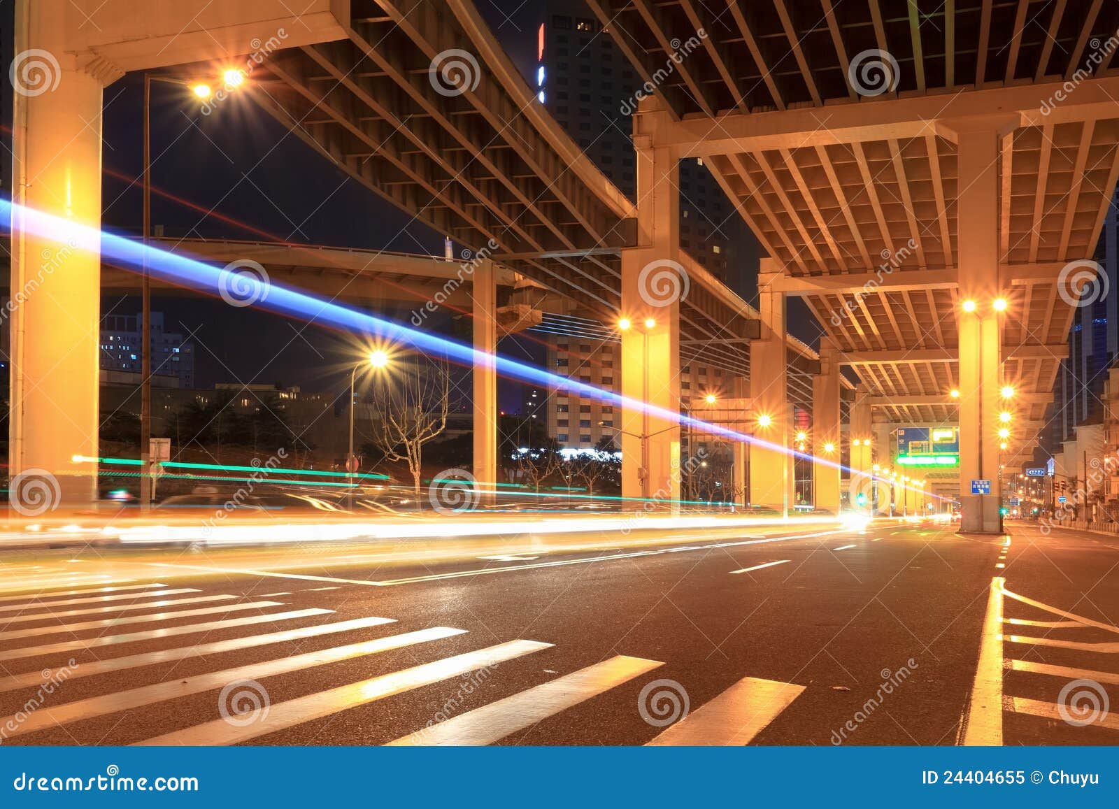 Night Traffic Under the Viaduct Stock Image - Image of automobile ...