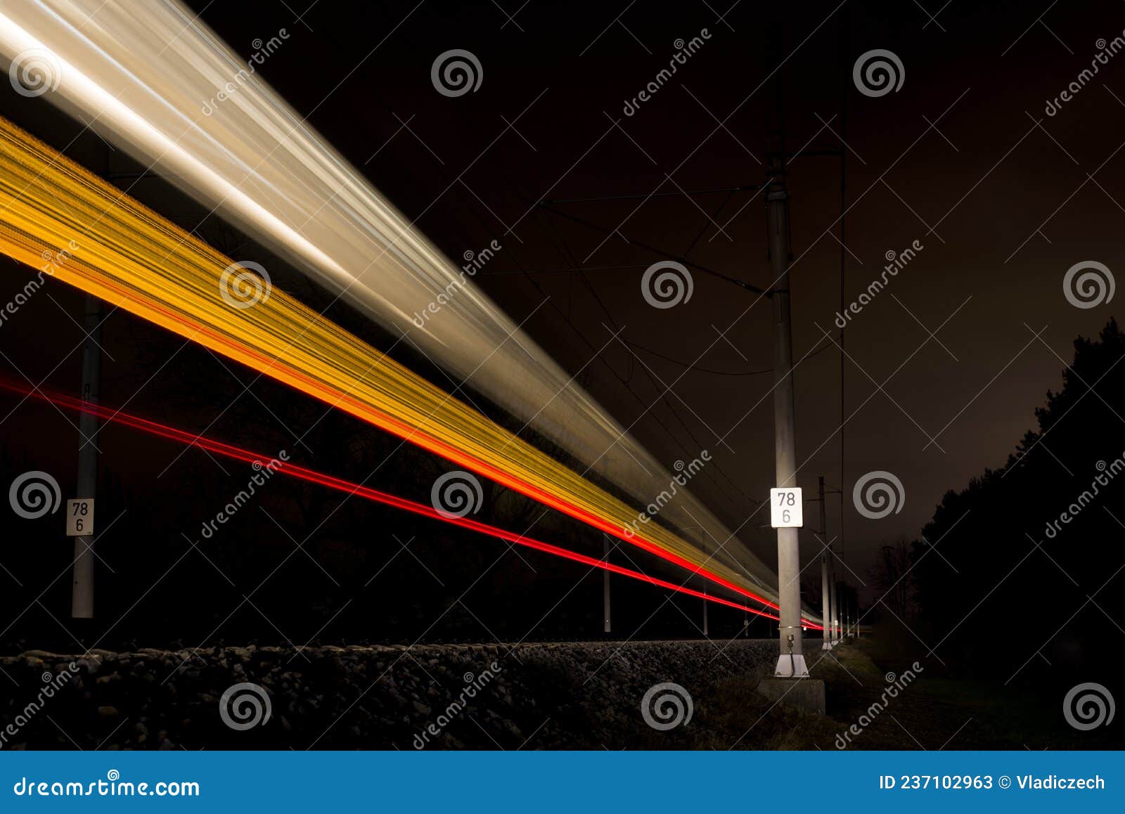 Night Train Light Marks Passing by. High Speed Long Exposure Stock ...