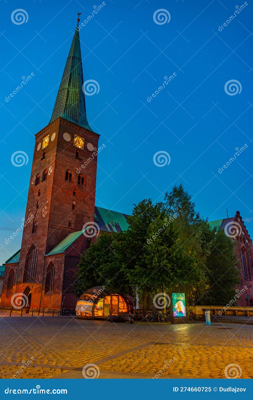 Night View of Aarhus Cathedral in Denmark Stock Image - Image of house ...