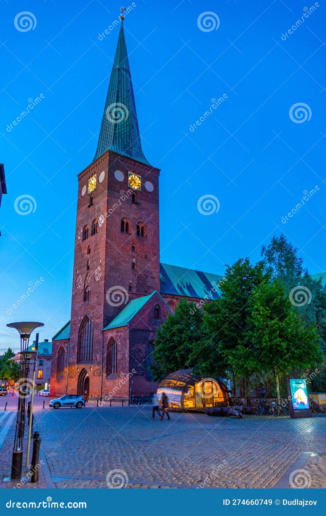 Night View of Aarhus Cathedral in Denmark Stock Image - Image of ...