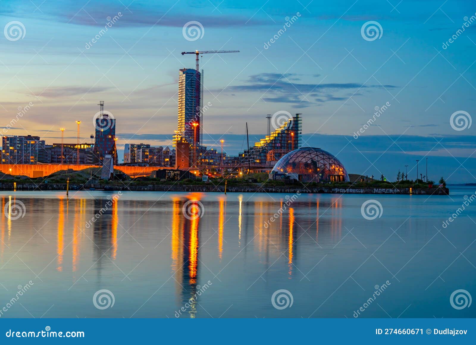 Night View of Aarhus Domen Building in Denmark Stock Image - Image of ...