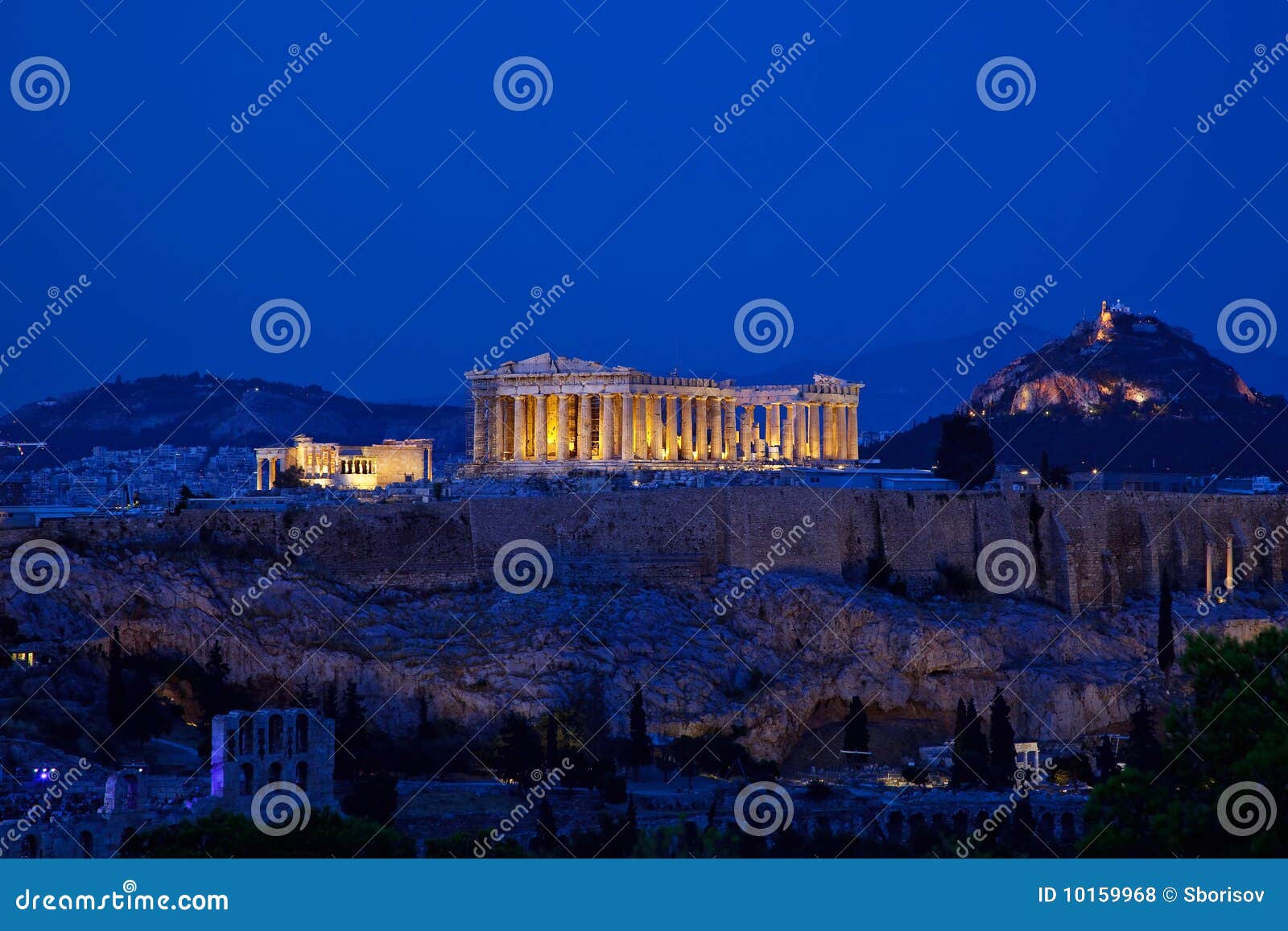 Night View of Acropolis, Athens Stock Photo - Image of ruin, roman ...