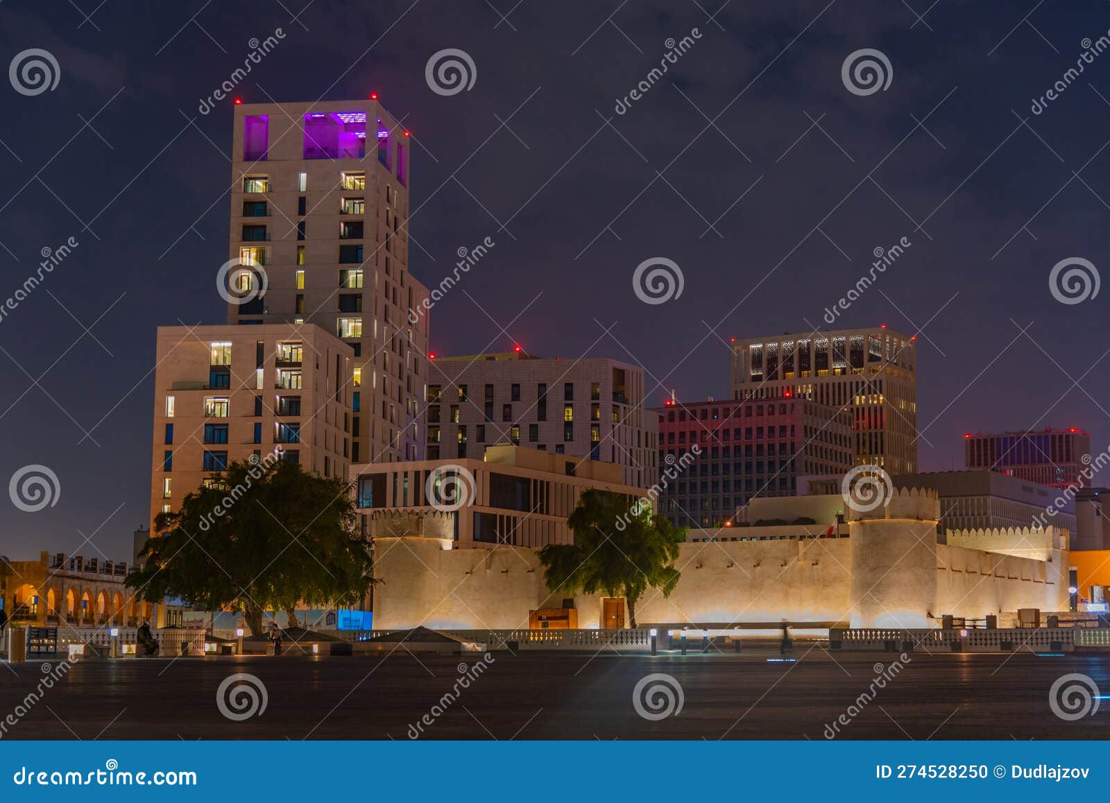Night View of Al Koot Fort at Doha, Qatar Stock Photo - Image of ...