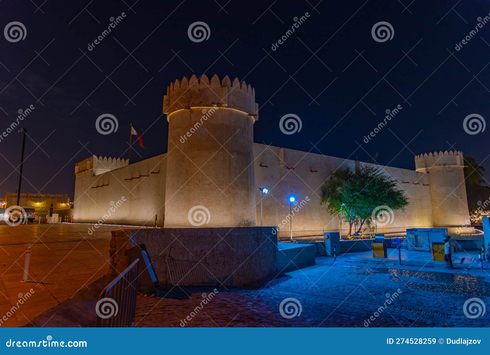 Night View of Al Koot Fort at Doha, Qatar Stock Image - Image of ...
