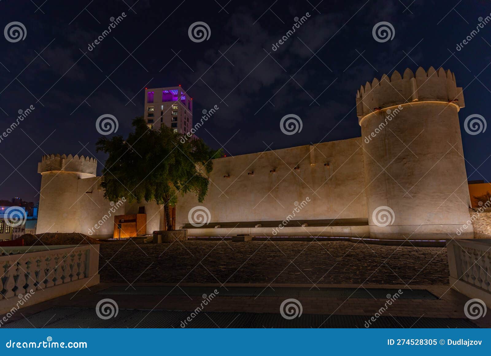 Night View of Al Koot Fort at Doha, Qatar Stock Image - Image of ...
