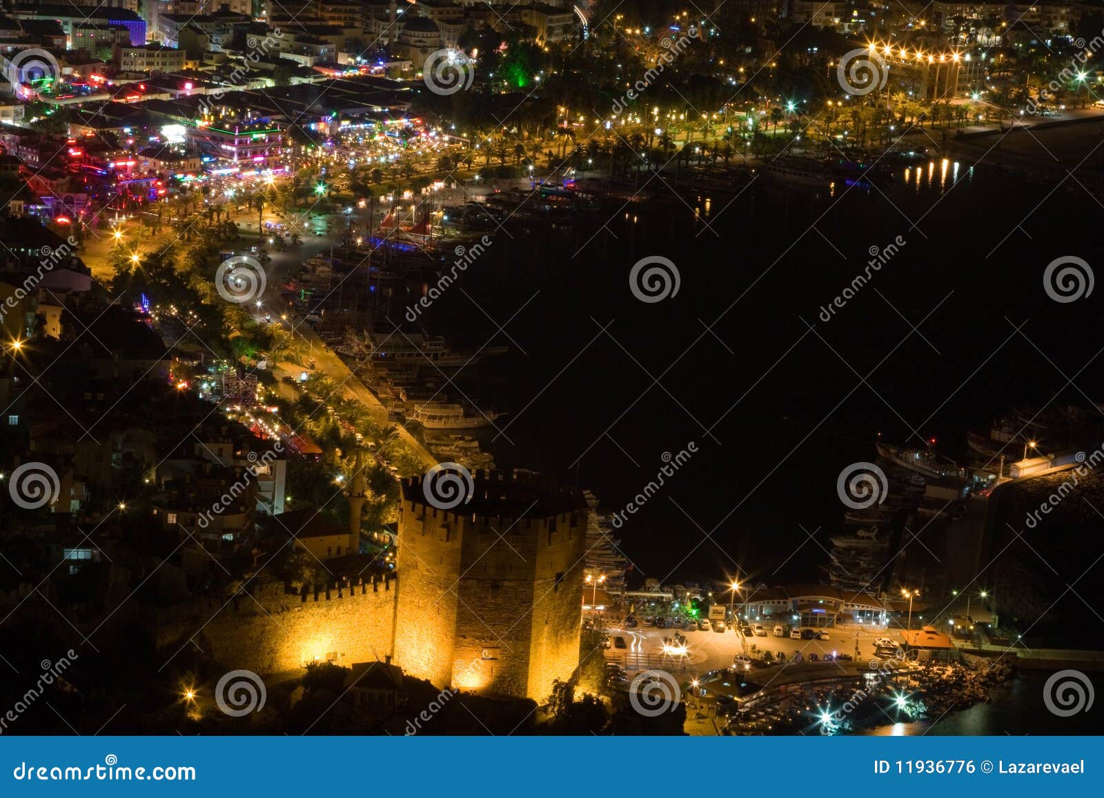 Night view at the Alanya stock photo. Image of serene - 11936776