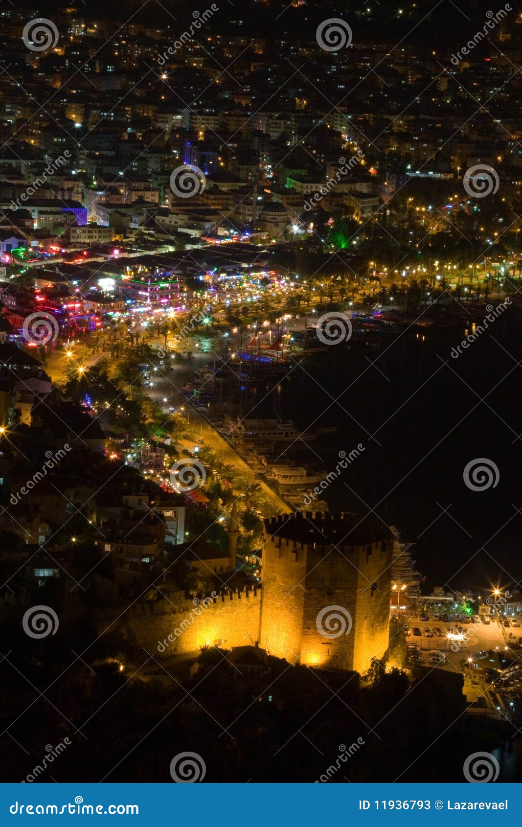 Night view at the Alanya stock image. Image of scenic - 11936793