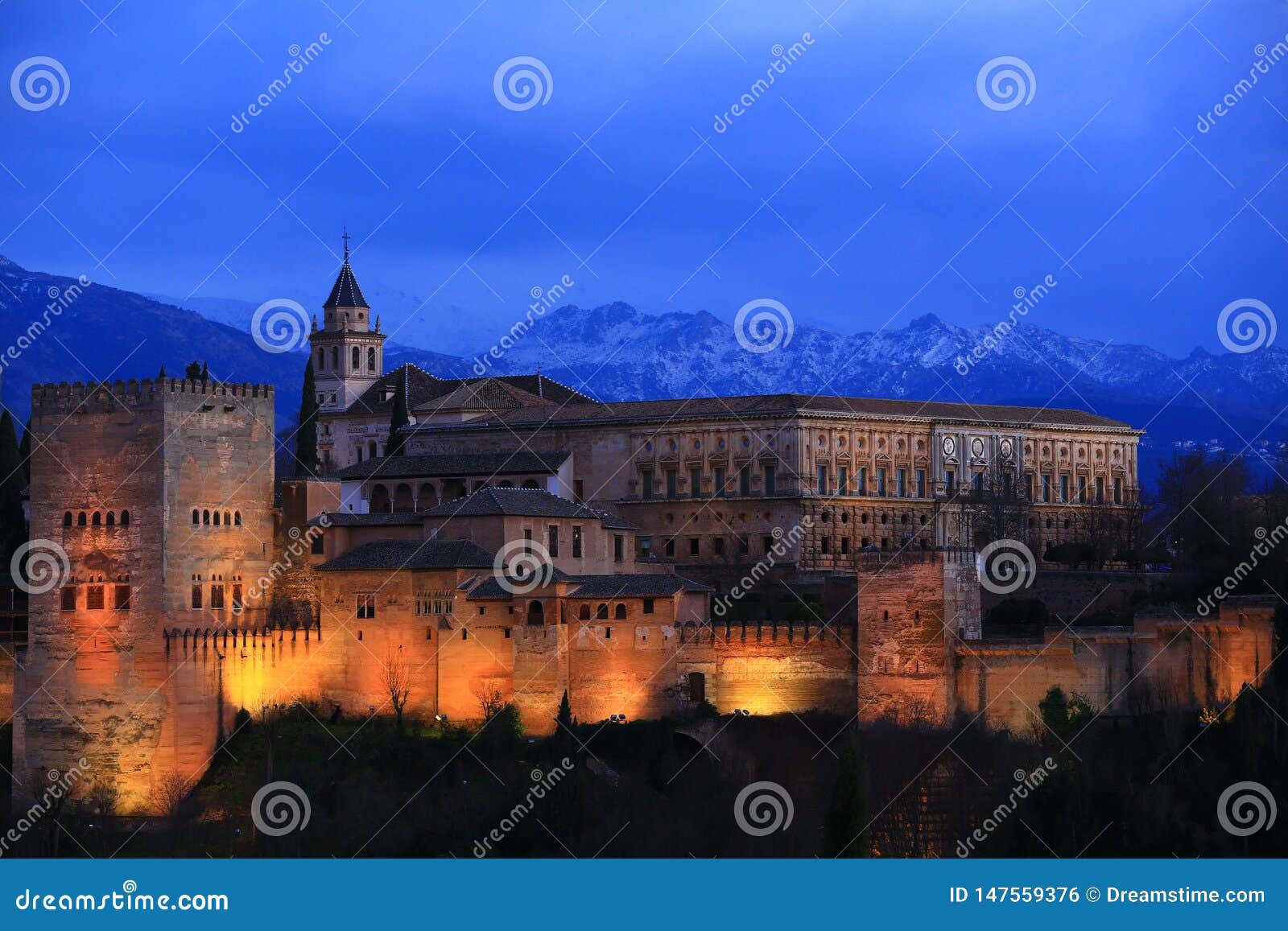 Night View of the Alhambra Palace Stock Photo - Image of granada, night ...