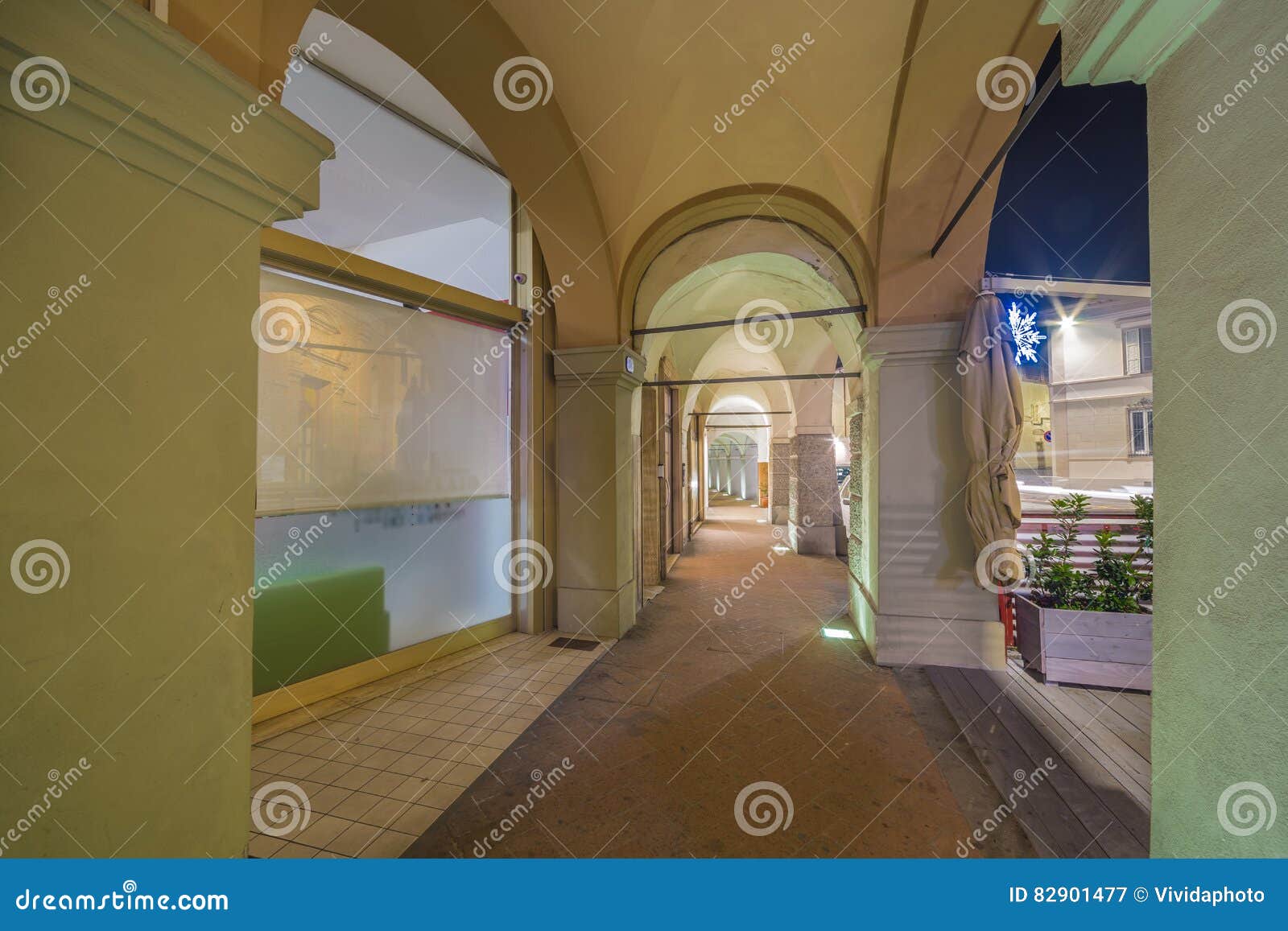 Night View of Ancient Arcade Stock Image - Image of medieval, village ...