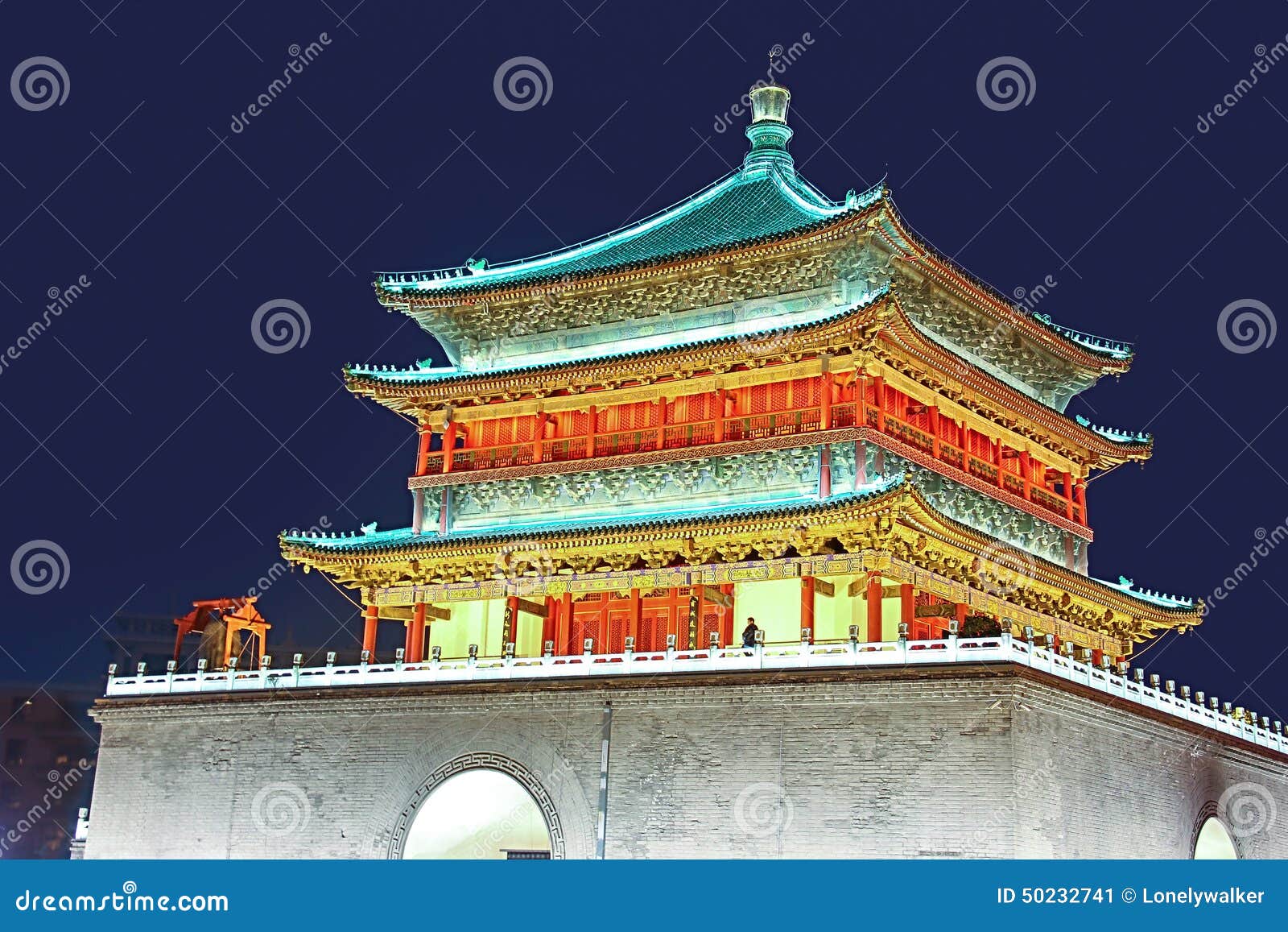 Night View of Ancient Chinese Building Stock Image - Image of drum ...