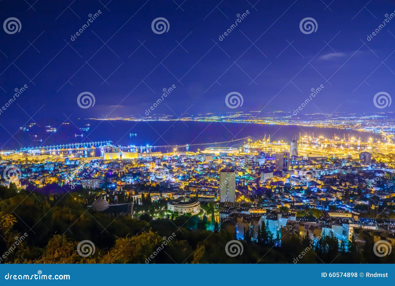 Night View of the Bay of Haifa and the Harbor Stock Photo - Image of ...
