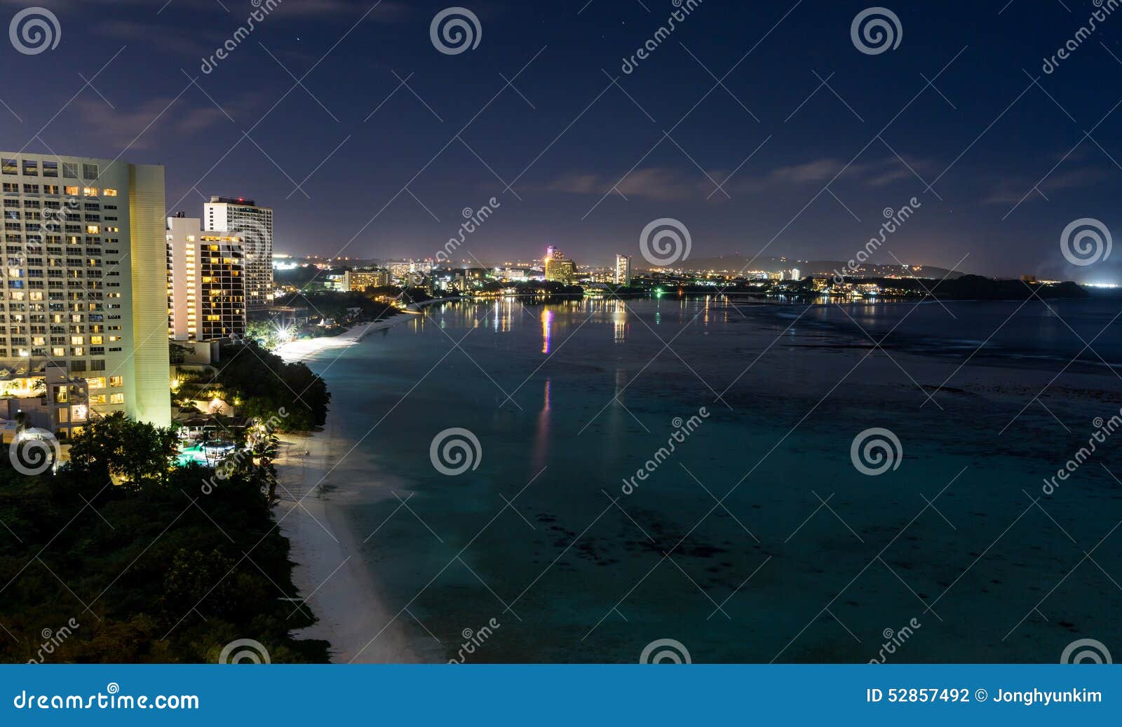Night View of Beautiful Tumon Bay Stock Photo - Image of shore, heat ...