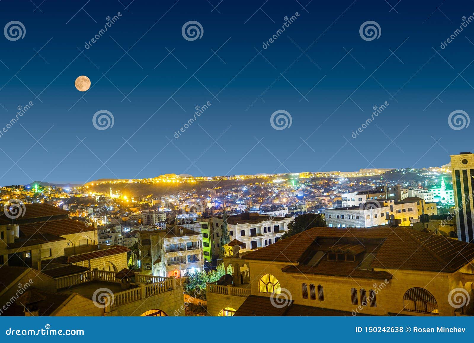 Night View of Bethlehem, Palestine. Stock Photo - Image of evening ...