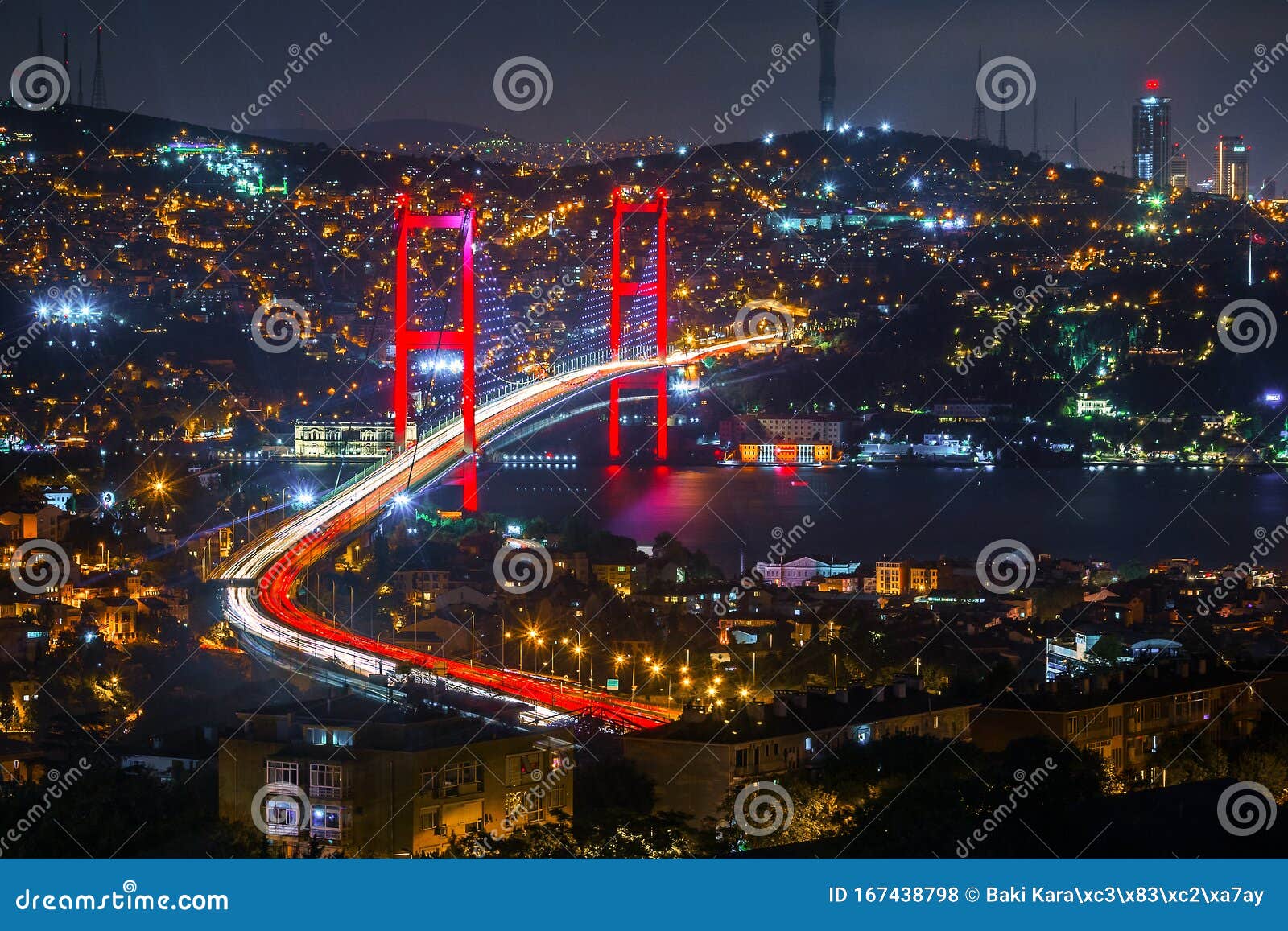 Night View of Bosphorus Bridge of Istanbul, Turkey Stock Photo - Image ...