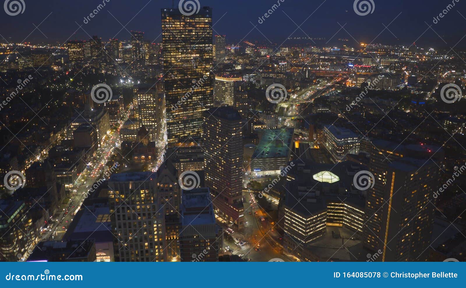 Night View of Boston from the Observation Deck of Skywalk in Boston ...
