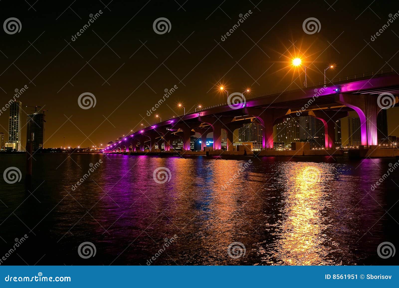 Night View of the Bridge in Downtown Miami Stock Image - Image of ...