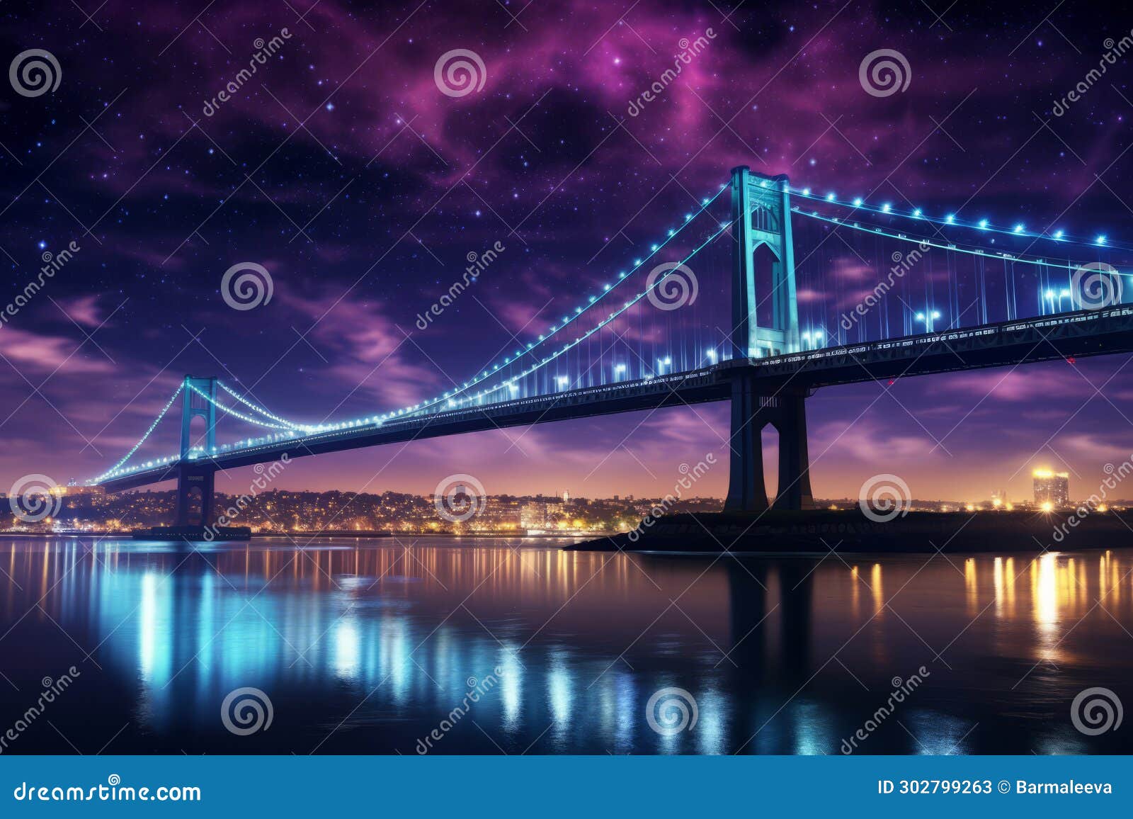 Night View of the Bridge Illuminated with Bright Lights. Generative AI ...