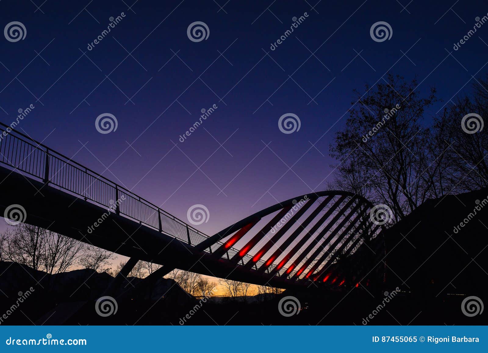 Night View with Bridge Illuminated Stock Image - Image of light, nature ...