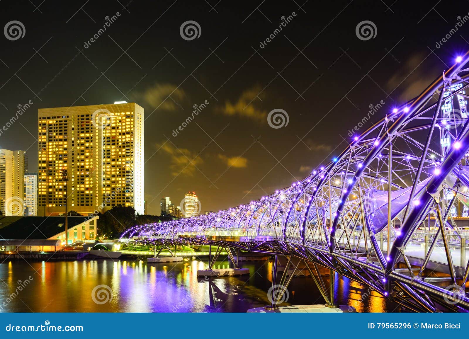Night View of a Bridge in Singapore in HDR Editorial Photo - Image of ...