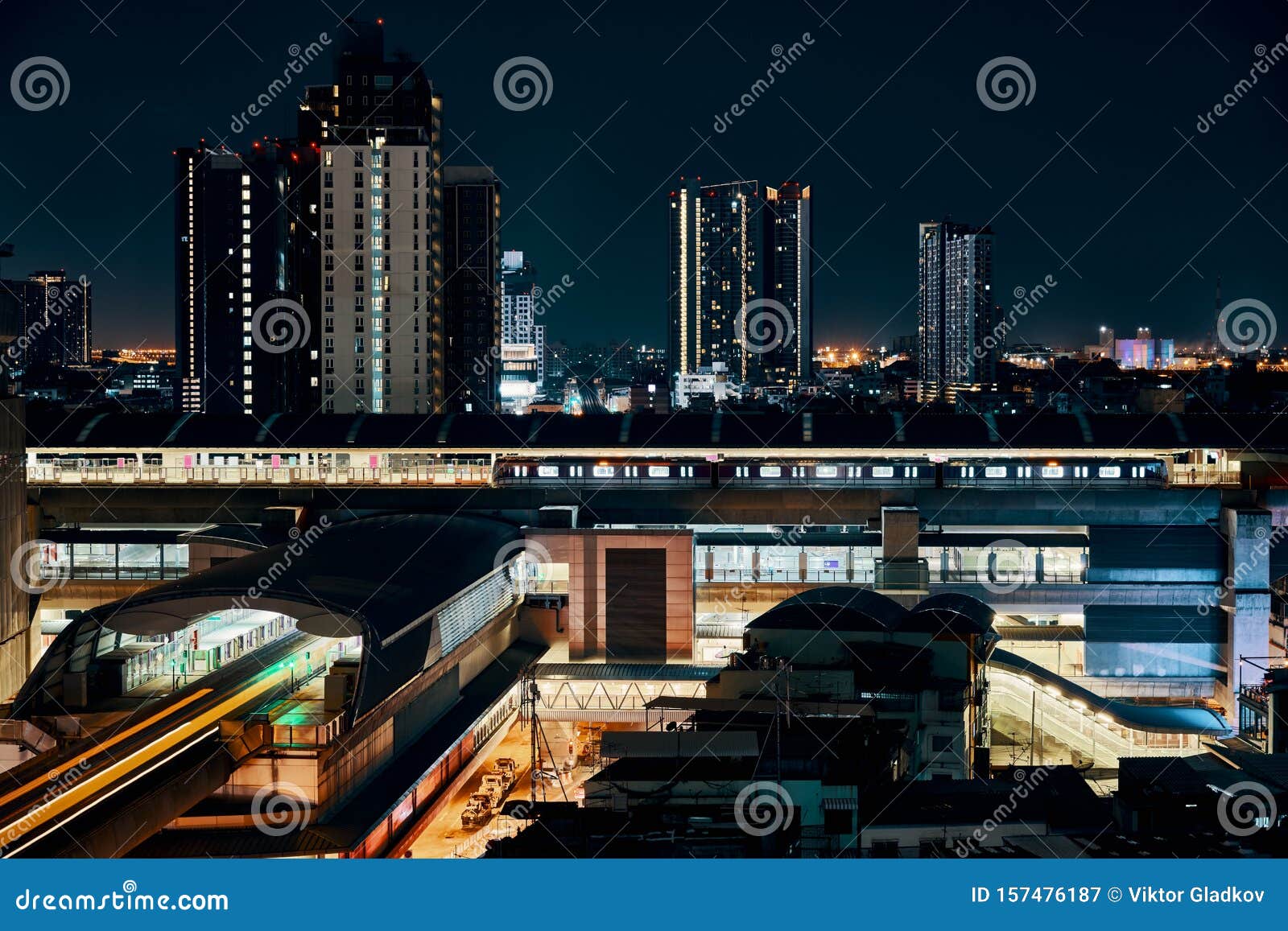 Night View of BTS Sky Train Running in Bangkok Stock Image - Image of ...