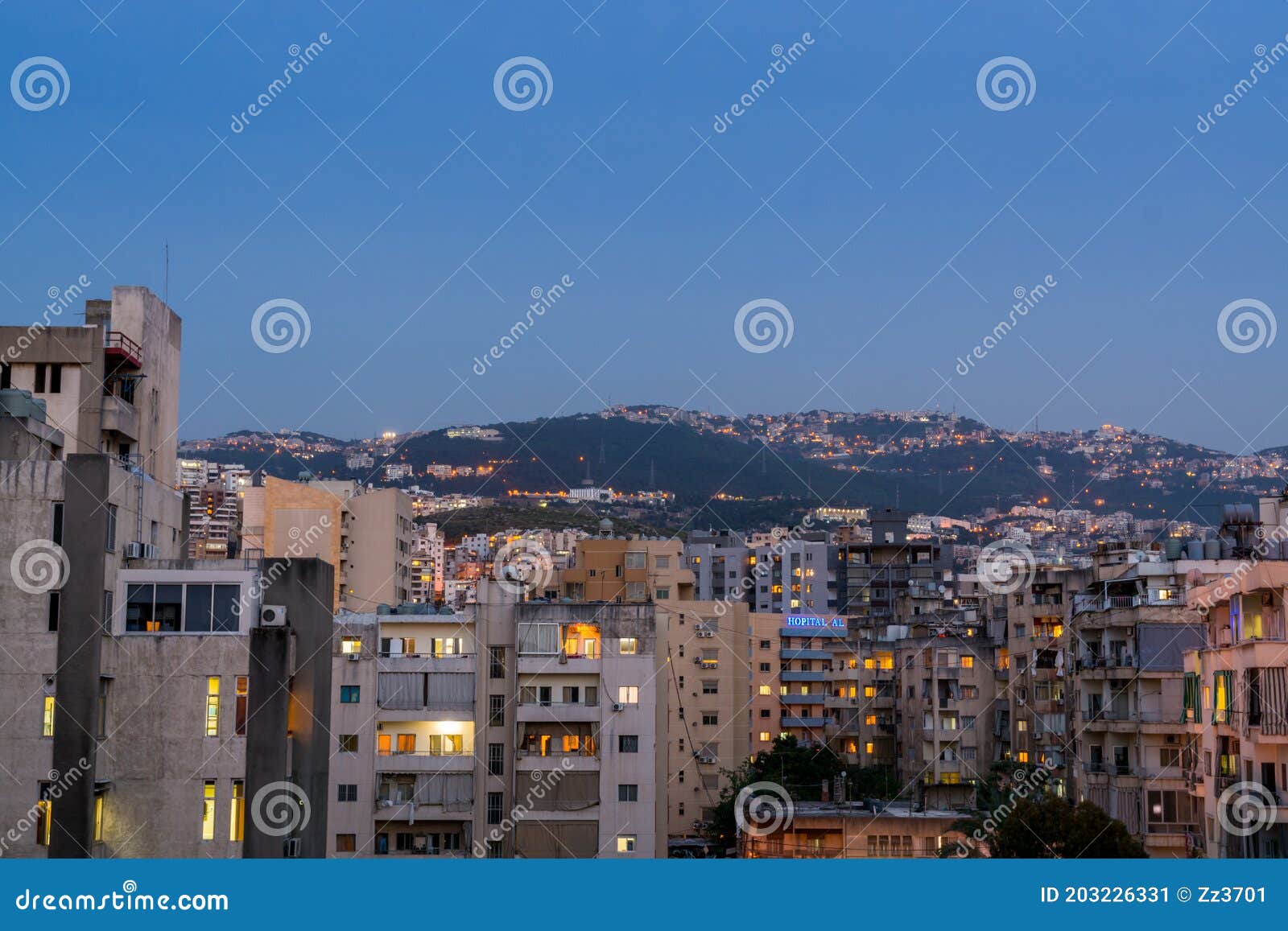 Night View of Buildings in Beirut of Lebanon with Background of ...