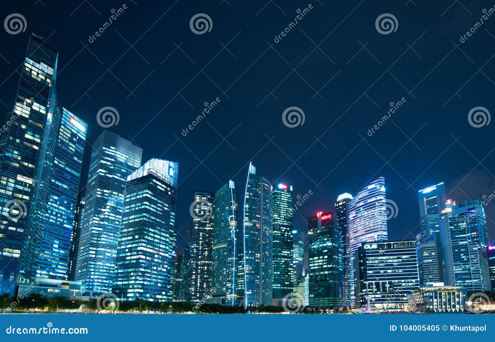 Night View of Buliding Around Marina Bay Editorial Image - Image of ...