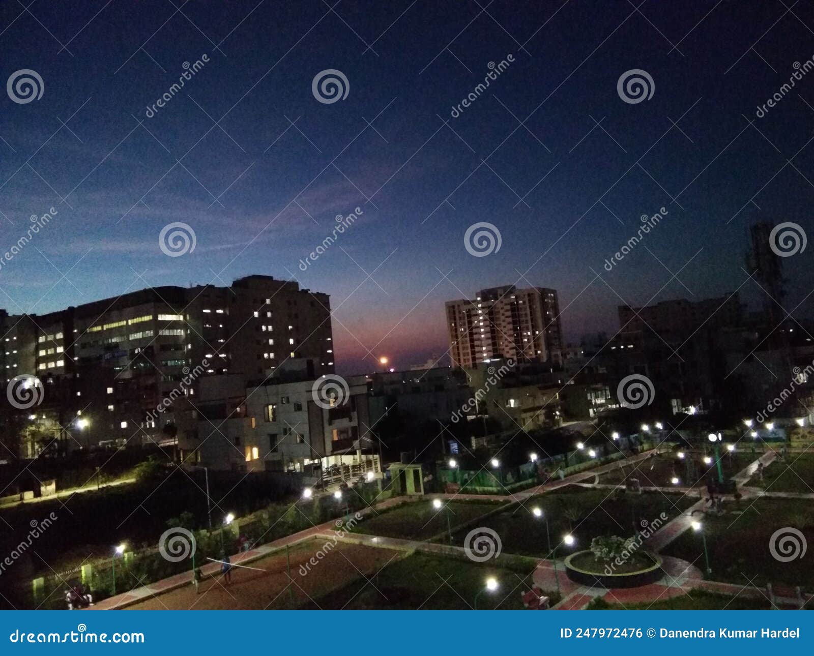 Night view of bulidings. stock photo. Image of night - 247972476
