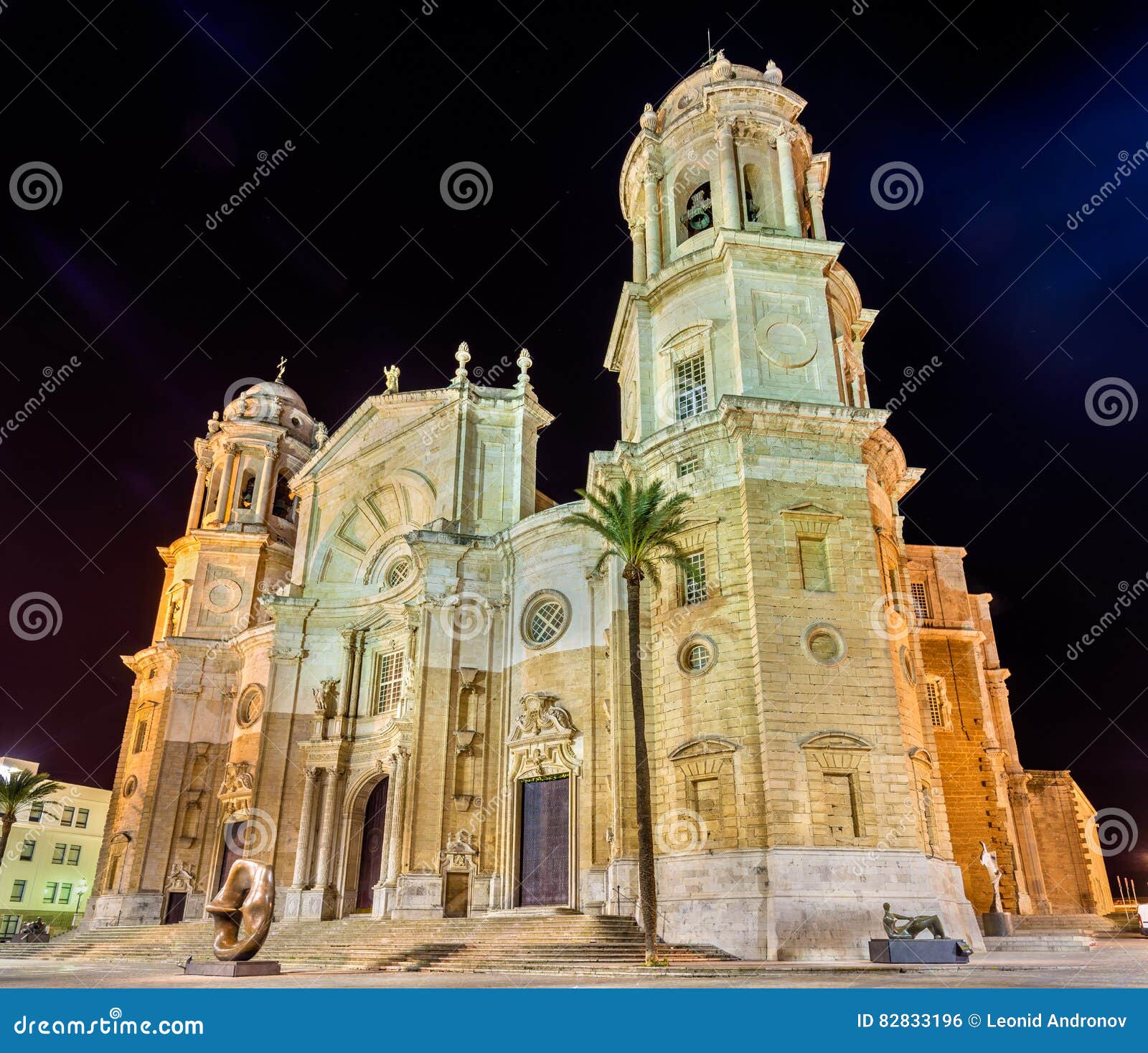 Night View of Cadiz Cathedral - Spain, Andalusia Editorial Photo ...