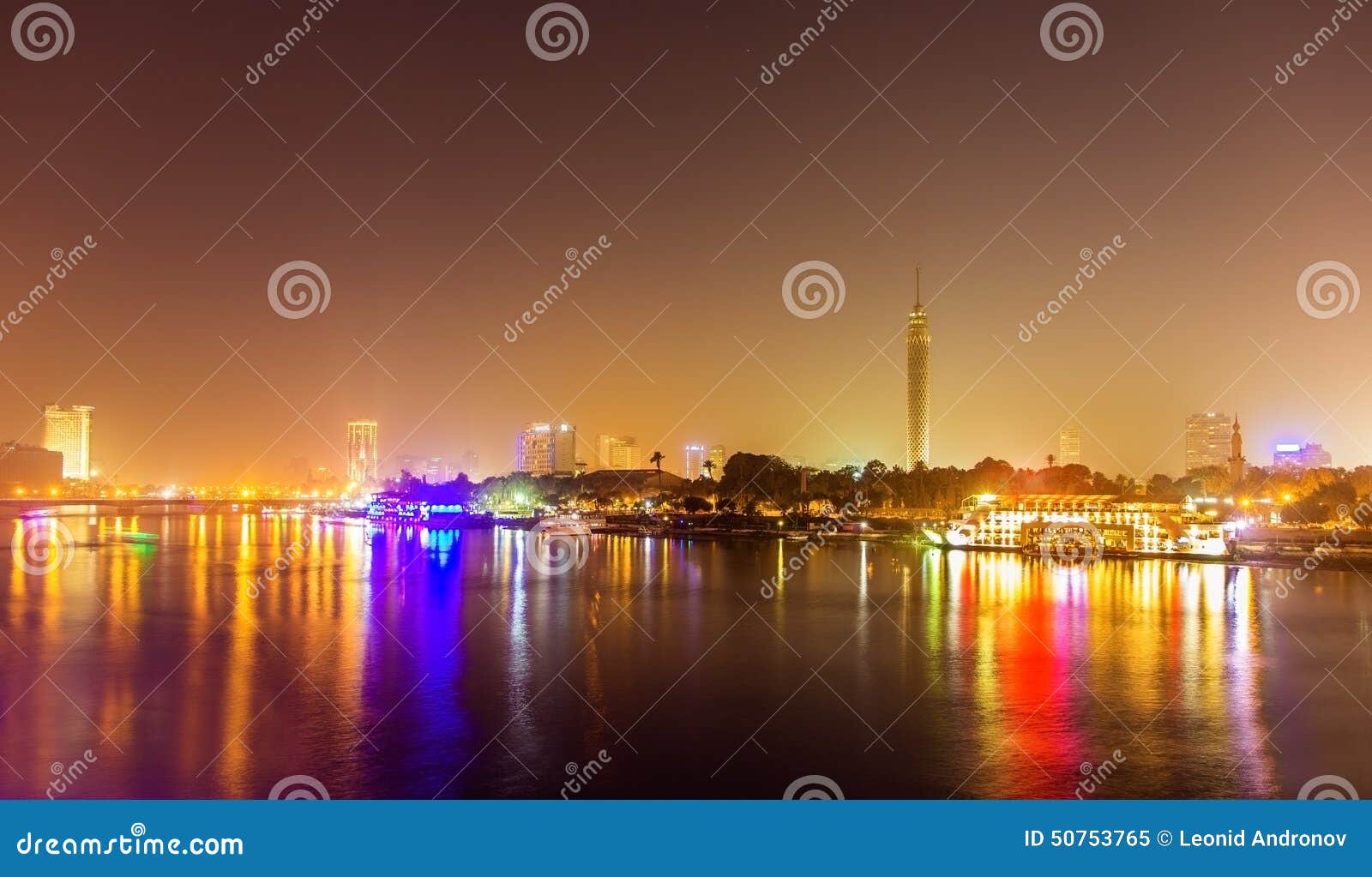 Night View of Cairo Over the Nile Stock Image - Image of largest, nile ...