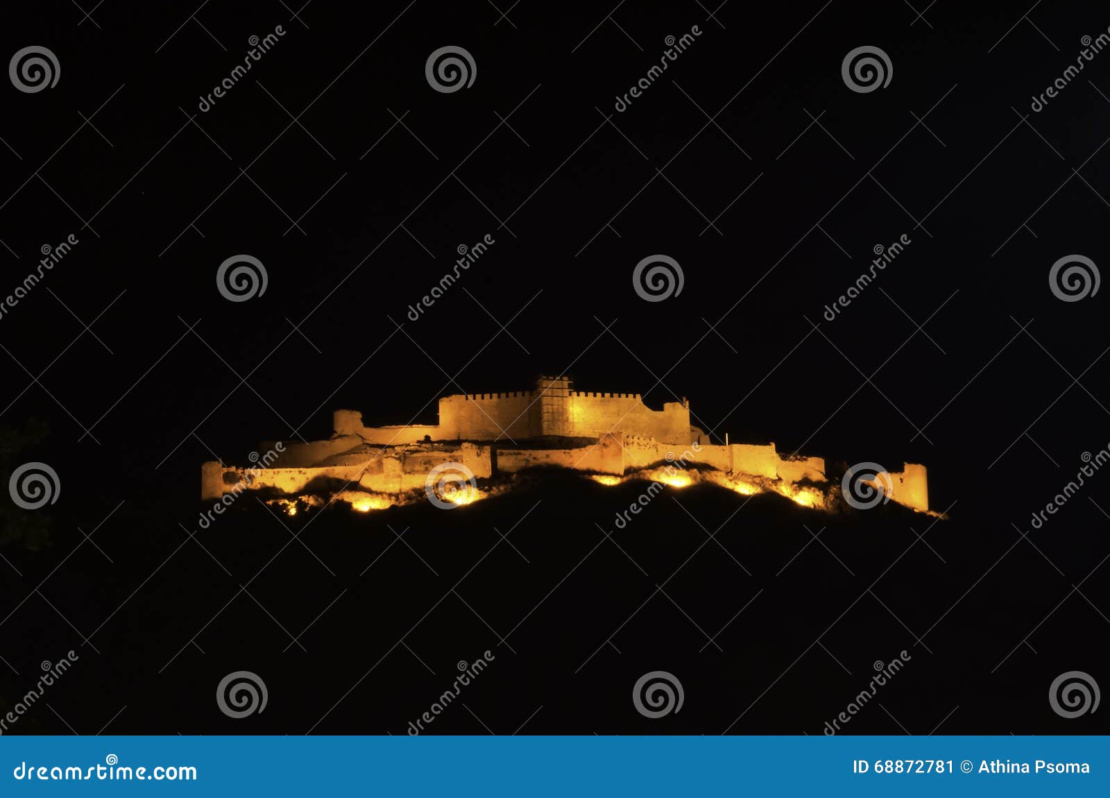 Night View of Castle of Argos in Peloponnese, Greece Stock Image ...
