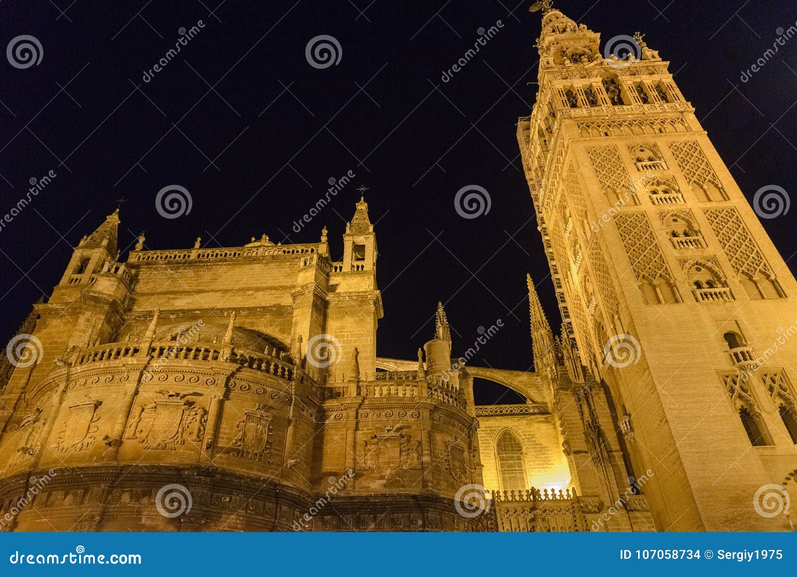 Night View of the Castle in Sevilla Stock Photo - Image of culture ...