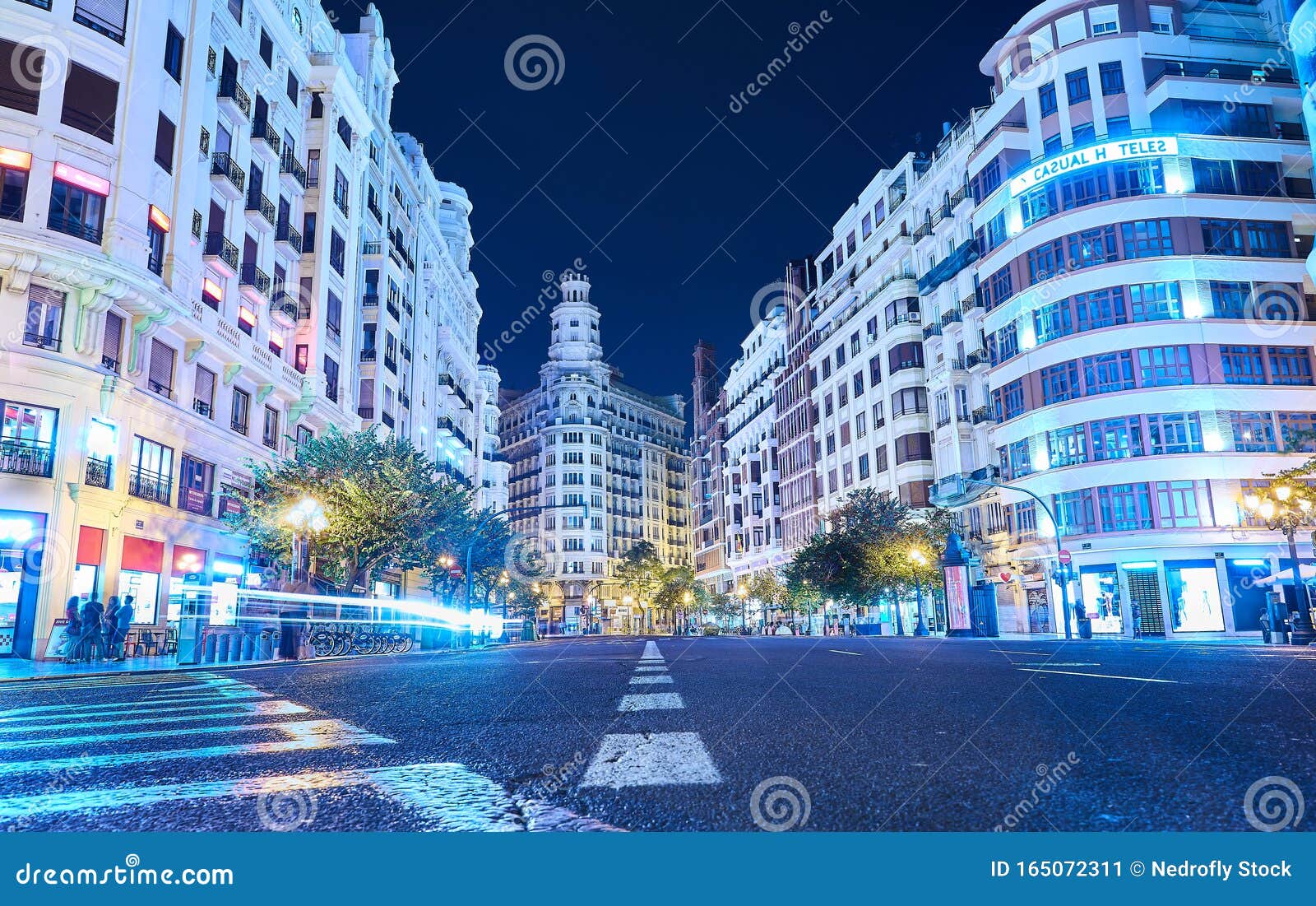 Night View of the Center of Valencia. Town Hall Square in Valencia ...