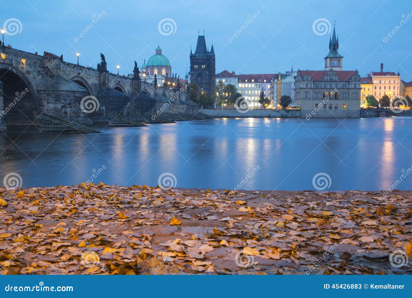 Night View of Charles Bridge in Prague Stock Image - Image of town ...