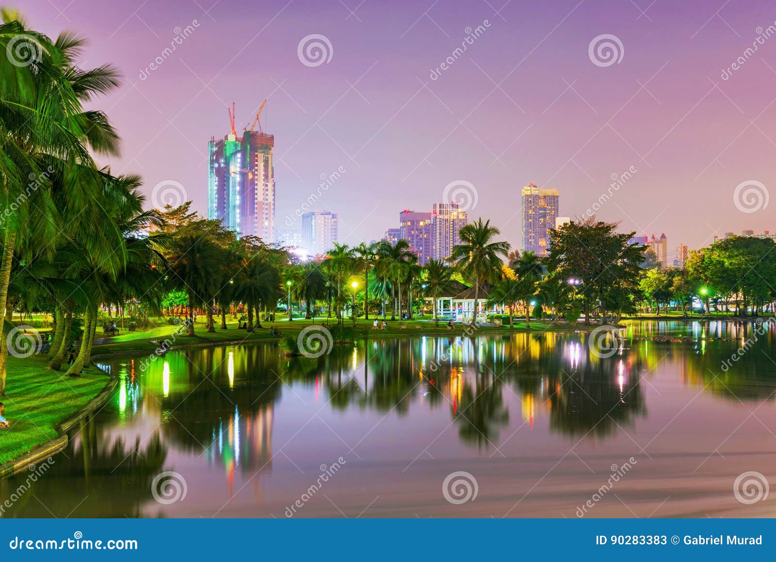 Night View of Chatuchak Park Lake Stock Image - Image of idyllic ...