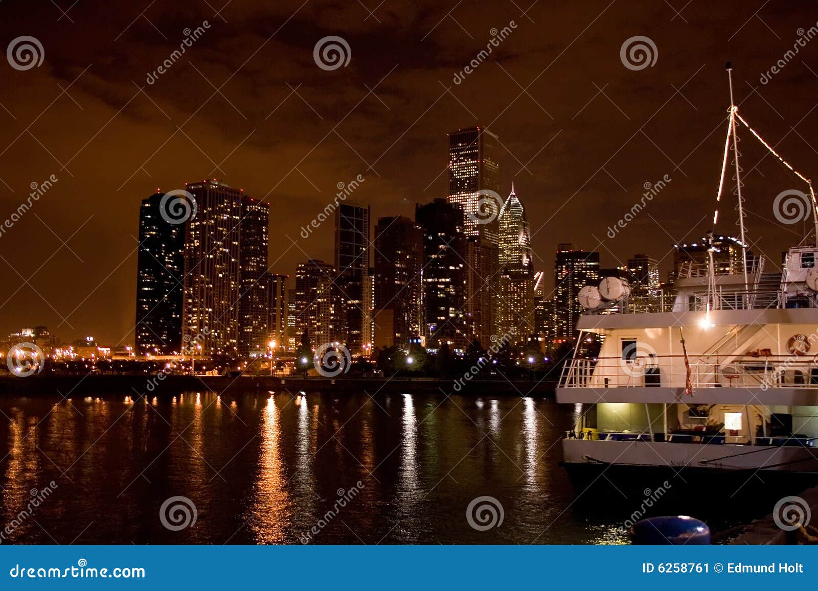 Night View of Chicago from Navy Pier Stock Image - Image of buildings ...
