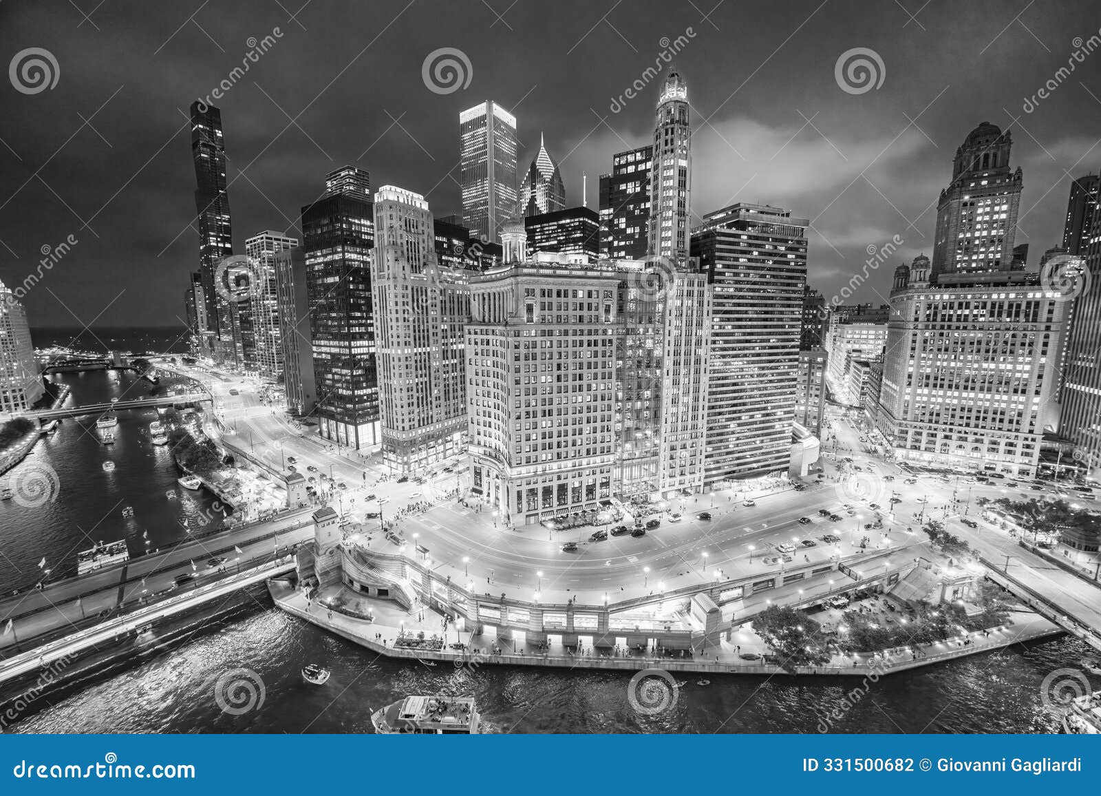 Night View of Chicago Skyscrapers from City Rooftop Editorial ...