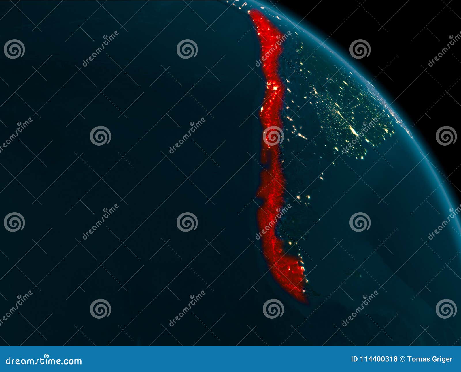 Night View of Chile on Earth Stock Illustration - Illustration of ...