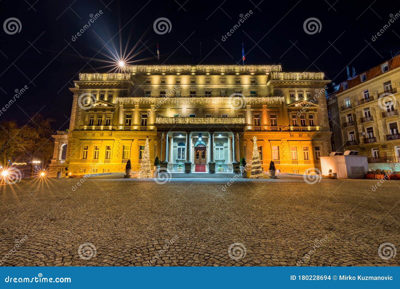 Night View of City Assembly of Belgrade Stock Photo - Image of outdoor ...