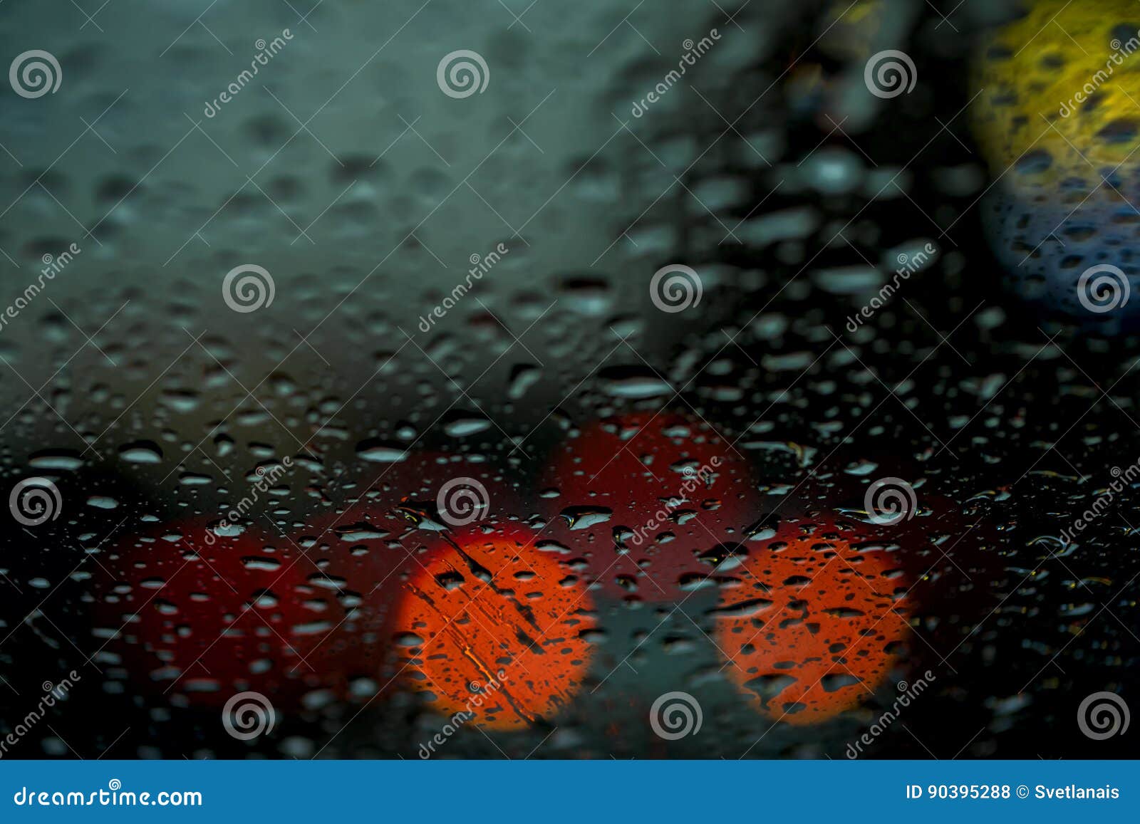 Night View of the City Lights through the Window in the Rain, Rain ...